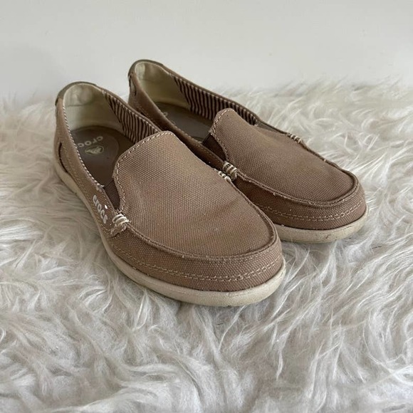 CROCS | Shoes | Crocs Womens 7 Tan Walu Canvas Slip On Loafers | Poshmark